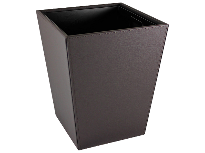 Square leatherette waste paper bin 12 L brown - Haccess - Haccess